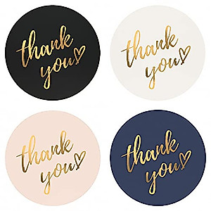 Mobiusea Party Thank You Stickers Roll | Simple and Sincere | 1.5 inch | Waterproof | 500 Labels for Small Business, Packaging, Mailer Seal Stickers | 4 Classic Colors with Gold Foil Design