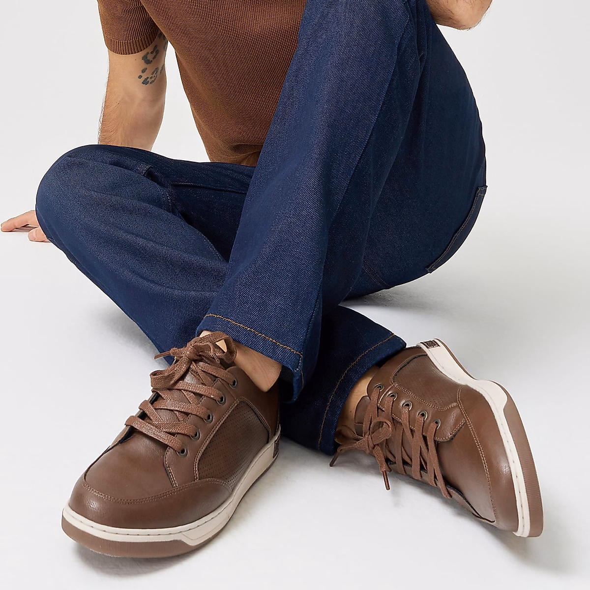 Jousen Men's Sneakers Classic Retro Casual Shoes for Men Breathable Business Dress Sneaker (A81Q07 Dark Brown 10)