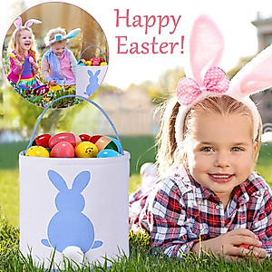 Faylapa 3pcs Easter Bunny Basket Bags Bunny Canvas Tote - Party's Celebrate Decoration Eggs Candy and Gifts Carry Bucket-Pink+Blue+Green