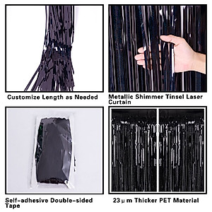 2 Pack 3.2ft x 8.2ft Black Tinsel Foil Fringe Curtain, Sparkle Metallic Foil Backdrop for Party Photo Booth Props New Years Eve Birthday Bridal Shower Bachelorette Holiday Decorations Supplies