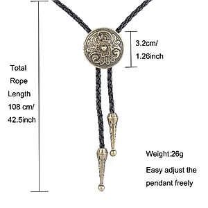 Bolo Tie for Women Men Gold Flower Cowboy Necklace Rodeo Leather Necktie Bolo Western Necklace Cowboy Bolo Tie