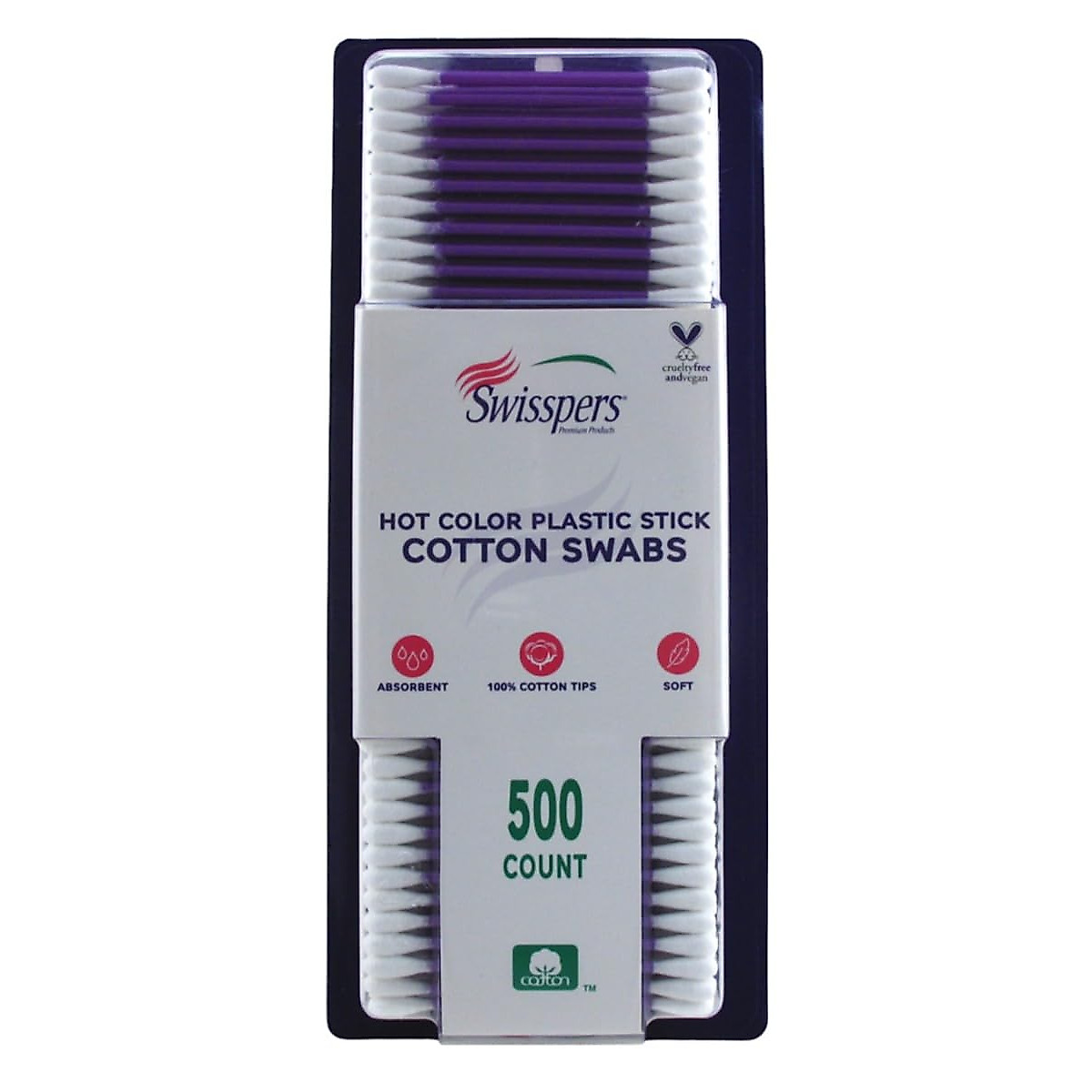 Swisspers Cotton Swabs 500 Count (Hot Color) (6 Pack)