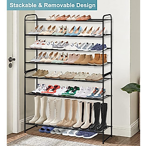 AOODA 4 Tier Long Metal Shoe Rack for Closet Wide Stackable Shoe Organizer for Entryway, Bedroom, Floor, Holds 30 Pairs Men Sneakers Large Shoe Storage Shelf with Wire Grid, Black
