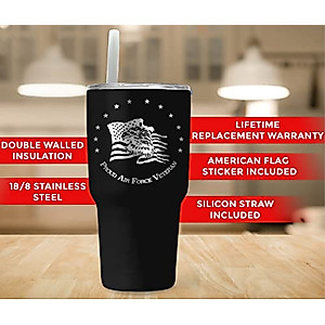 US Air Force Veteran 30oz Patriotic Tumbler - American Flag Tumbler Travel Mug - Patriotic Coffee Travel Mug - Double Insulated 30oz Tumbler - Engraved in the USA - (Air Force Veteran)