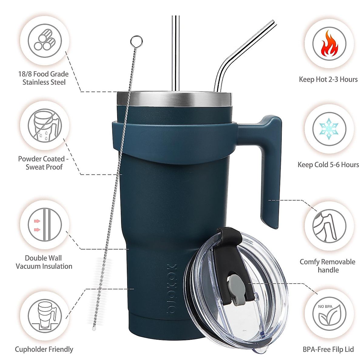 BJPKPK 20 oz Tumbler With Handle Insulated Tumbler With Lid And Straw Stainless Steel Travel Mug Coffee Cups,Navy Blue