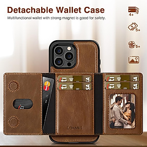 LOHASIC Compatible with Magsafe iPhone 15 Pro Max Wallet Case, Luxury Leather Detachable Credit Card Holder Slot Magnetic Pocket Phone Cases for iPhone 15 Pro Max 2023 New - Brown