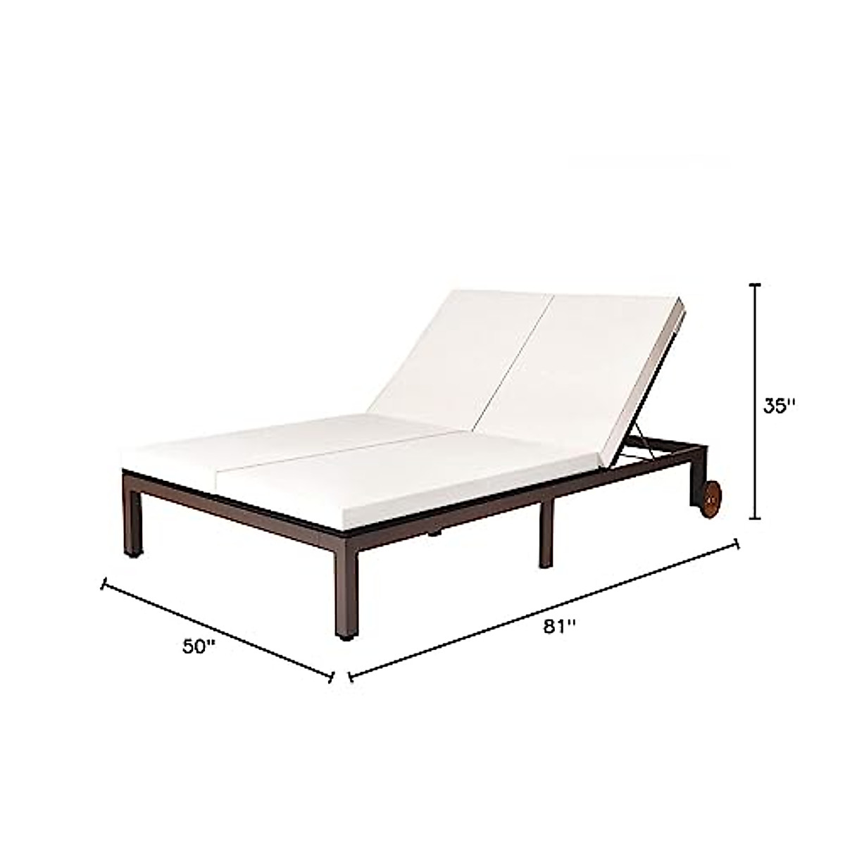 HPW 2 Person PE Rattan Outdoor Chaise Lounge Lounger Recliner Chair Sunbathing Bed Soft Non-Woven Thick Sponge Cushion 2 Separate 5 Adjustable Backrest Position Brown & Cream White 81x50x12.5~35 (in)