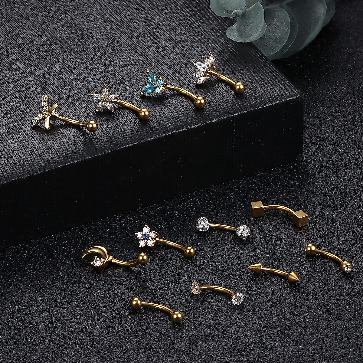 JOERICA 12Pcs 16G Rook Daith Earrings for Women Stainless Steel Eyebrow Piercing Jewelry Curved Barbell Short Belly Lip Rings 6mm 8mm