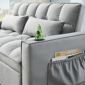 ERYE Full Size Sleeper Sofa Bed Modern 3 in 1 Functional Convertible Loveseat Sofabed with Pull Out Sleep Couch Daybed, Cupholders, USB Charging Ports, 2 Pillows for Living Room