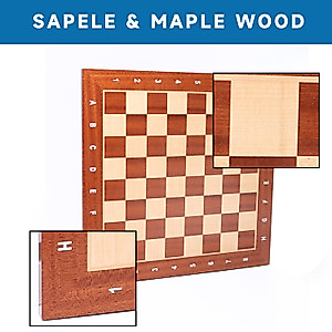 GSE Games & Sports Expert Professional Tournament Chess Board Only, Sapele & Maple Inlaid Chessboard, Chess Board for Beginners, Kids, Adults (Extra Large: 21.25" / Square: 2.25" Brown)