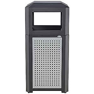 Safco Products Evos Outdoor/Indoor Trash Can with Perforated Galvanized Steel Panel, 15 Gallon, Black