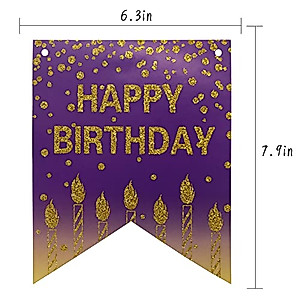 Birthday Decorations for Women Purple, Happy Birthday Banner Purple, Purple and Gold Party Decorations for Purple Birthday Backdrop…