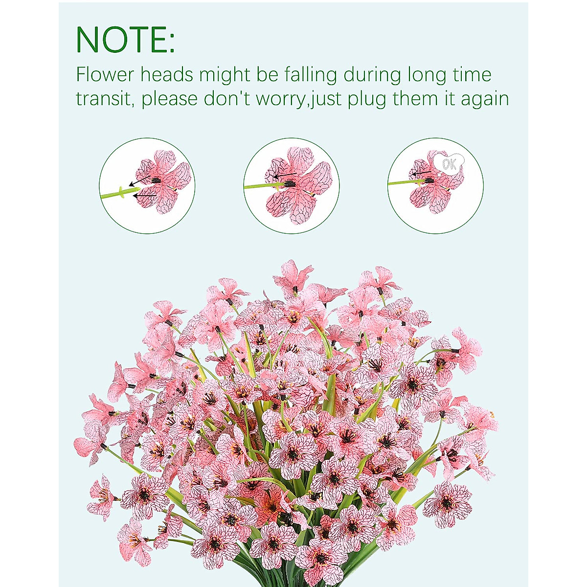Omldggr 5 Pieces Artificial Violet Flowers Artificial Flowers Faux Violet Flowers Faux Plastic Plant Shrubs Greenery for Indoor Outside Garden Patio Porch Window Box Home Wedding Decoration(Pink)