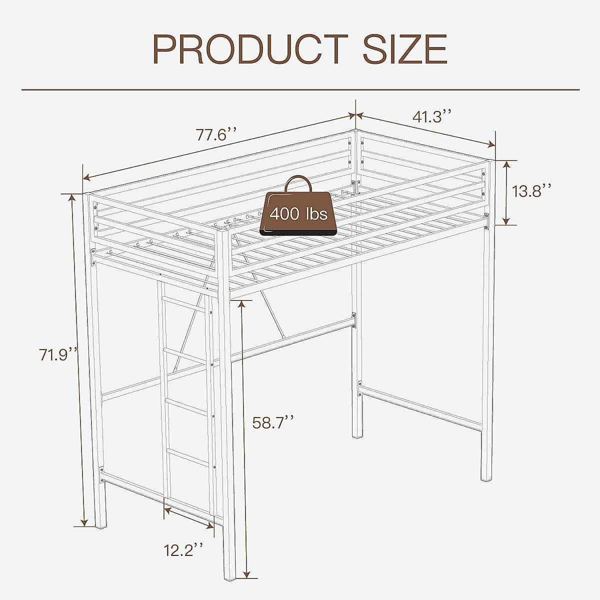 ikalido Twin Size Loft Bed, Multifunctional Metal Twin Bed with Safety Guard & Removable Ladder, Space-Saving Bed Frame for Small Bedroom, Matte White