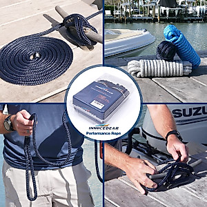 INNOCEDEAR 2 Pack Premium Navy Blue Dock Lines - 15' / 25'/35' with Eyelet.Double Braided Nylon Dock Line/Mooring Lines.Hi-Performance Marine Boats Ropes