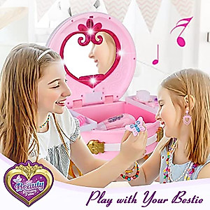 Portable Princess Vanity with Magic Mirror, Kids Makeup Vanity & Styling Tools, Lights and Sounds, Girls Toys Gifts for 3-12 Year Old Kids Toddler Birthday Gift