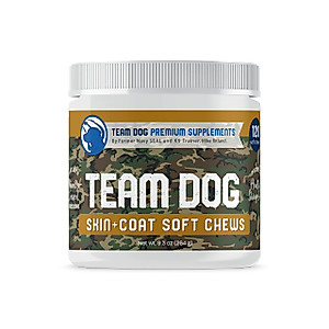 TEAM DOG Omega Skin and Coat Chews for Dogs | Wild Alaskan Salmon Oil for Dogs Skin and Coat Supplement | Allergy & Itchy Skin Relief for Dog Shedding | for a Glowing Coat & Healthy Skin | 120 Count
