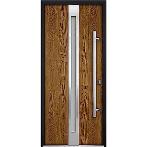 Front Exterior Prehung Glass Steel Door 36 x 80 inches Left-Hand/Deux 1744 Natural Oak/Stainless Inserts Single Modern Veneer