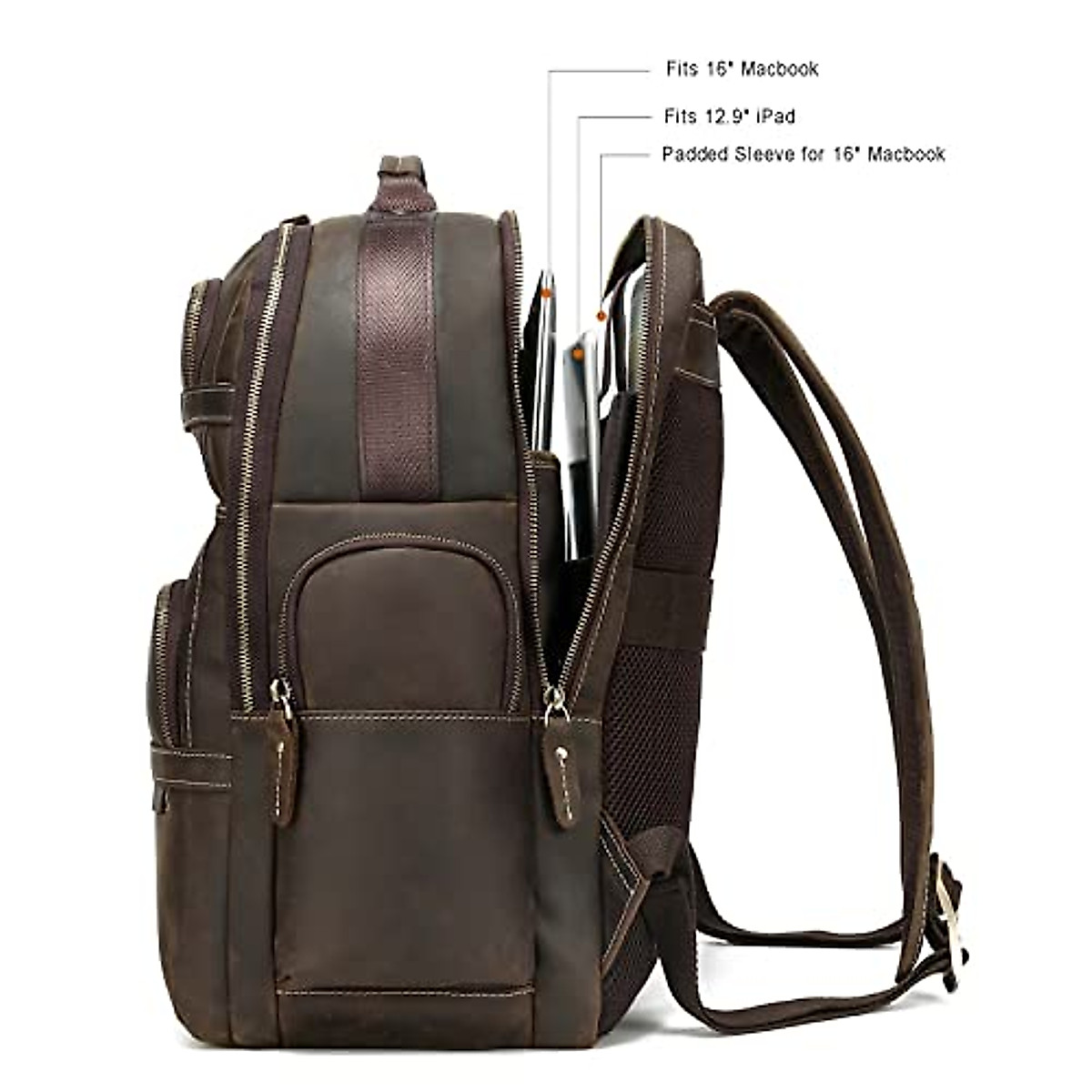 Taertii Vintage Full Grain Genuine Leather Backpack for Men - Fits 16" Laptop, Travel, Hiking, Business, Work, Rucksack Daypack 32L - Brown