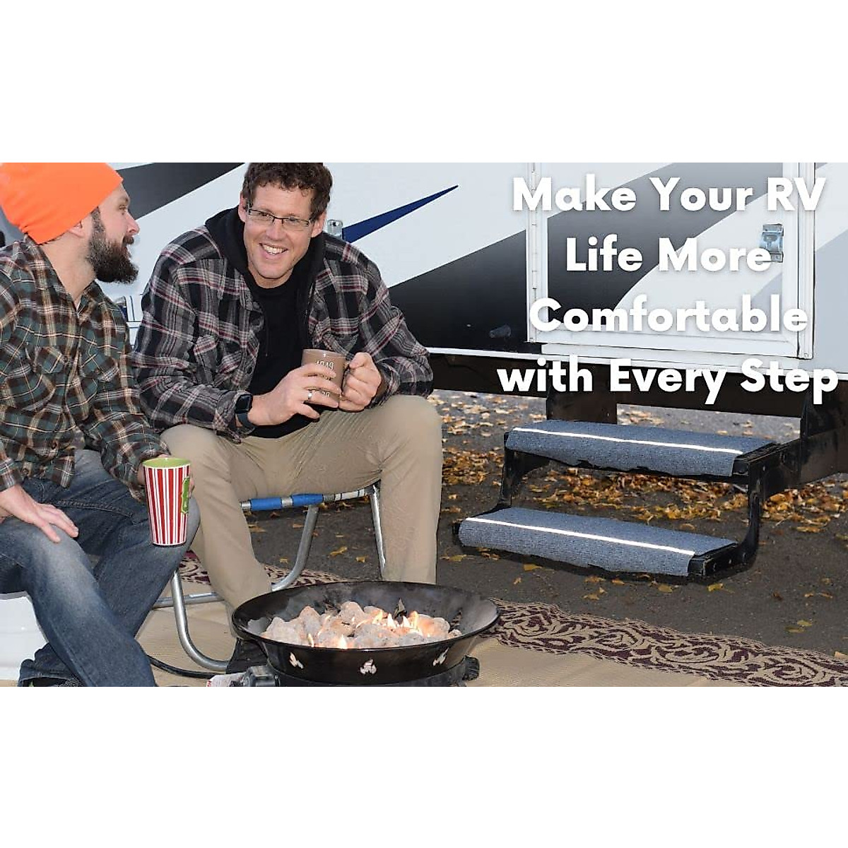 Reflective RV Step Covers 3 Pack - Camper Stairs Carpet with Reflective Strip and Quick Release Snap Fasteners - 22" Wide RV Stair Covers - Wrap Around RV Step Rug - RV Step Cover for a Cleaner RV