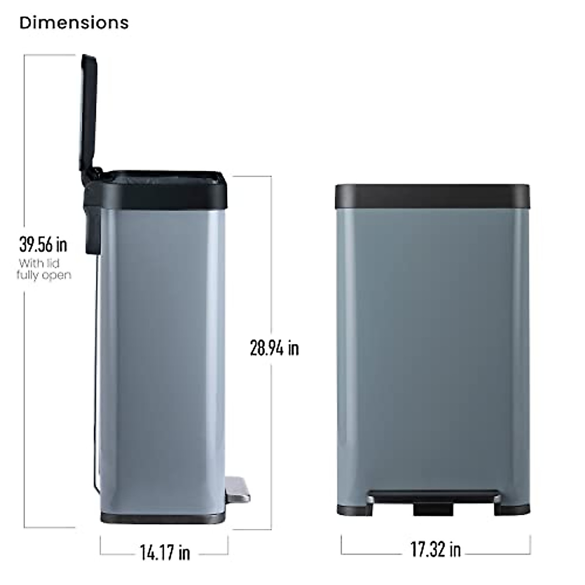 Home Zone Living 18.5 Gallon Large Capacity Kitchen Trash Can, Tall Stainless Steel Liner-Free Body, 70 Liter Capacity, Matte Black, Virtuoso Series