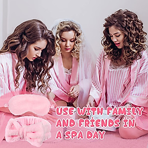 Jexine 24 Pcs Spa Headband Plush Sleep Eye Mask Bulk Bow Hair Band Makeup Headband for Washing Face Sleepover Party Supplies Sleeping Stuff Accessories for Single Party (Pink,Simple Style)
