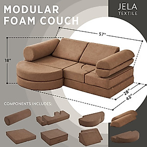 jela Kids Couch 14PCS Luxury, Floor Couch Floor Sofa Modular Furniture for Adults, Playhouse Play Set for Toddlers Babies, Modular Foam Play Couch, Modular Sectional Sofa (Coffee, 57"x28"x18")