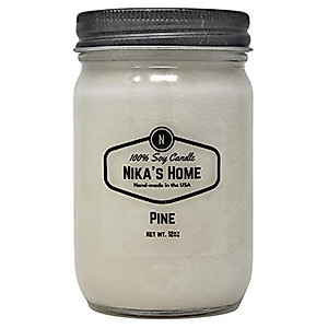 Nika's Home Pine Soy Candle 12oz Mason Jar Non-Toxic White Soy Candle-Hand Poured Candle- Handmade, Long Burning 50-60 Hours Highly Scented All Natural, Clean Burning Large Candle Gift Décor