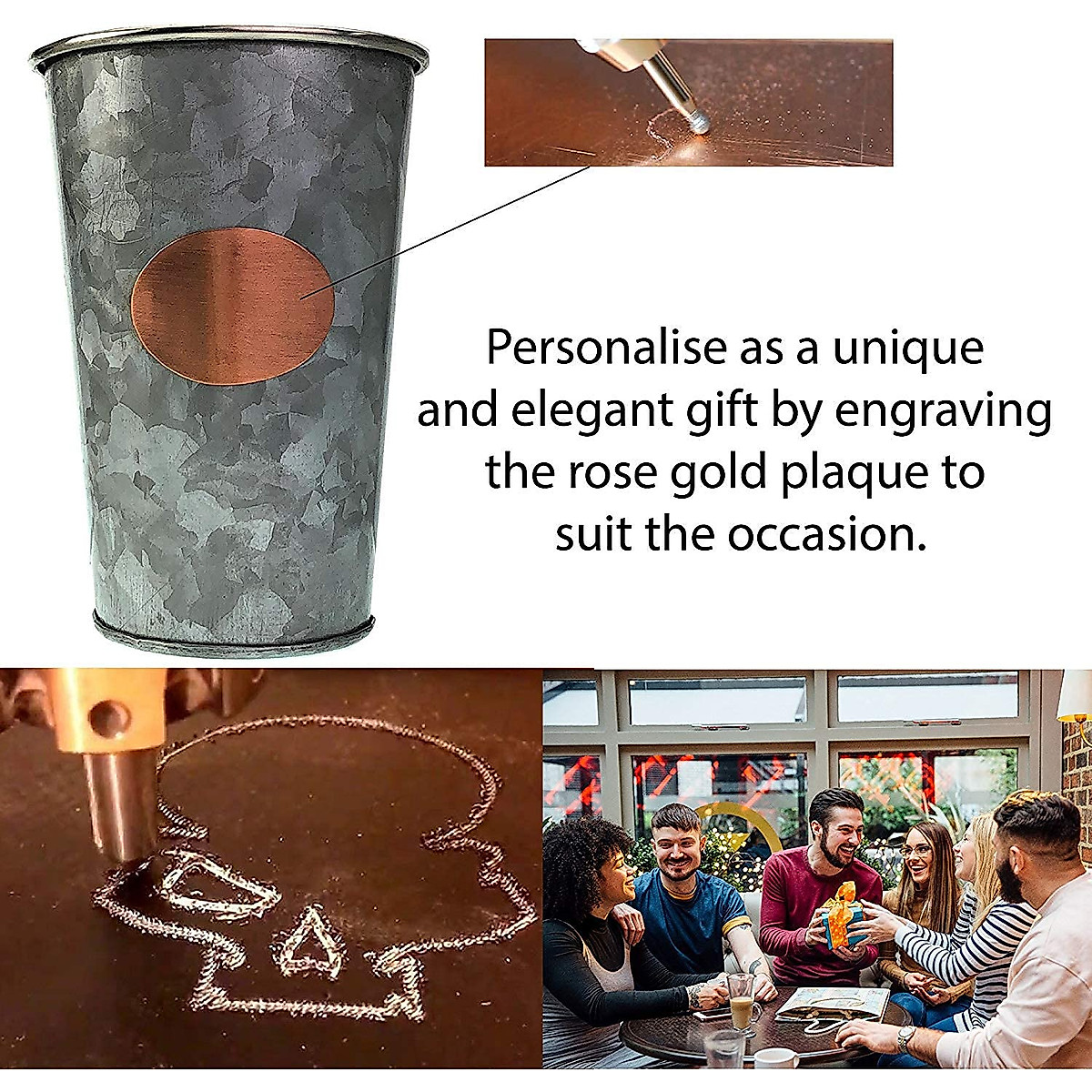 Galrose Galvanized Iron Mint Julep Cups - Set of 2 with Rose Gold Accents, Stainless Steel Lined Double Walled 16 oz Stylish Beer Glasses for Home Bars. Unique 6th Iron Anniversary or Birthday Gift