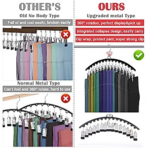 Leggings Organizer for Closet, Collapsible Metal Pants Hangers Space Saving with 30 Rubber Coated Clips(2 Pack), 360° Rotation for Better Organizer&Display, Magic Hat/Skirts/Leggings Hangers