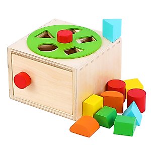 TOWO Wooden Shape Sorter - Sorting Box with Latch Lock - Rotating Wheel -Screw- and Shape Blocks- Sorting Cube Educational Toys for Kids Early Learning Montessori Materials