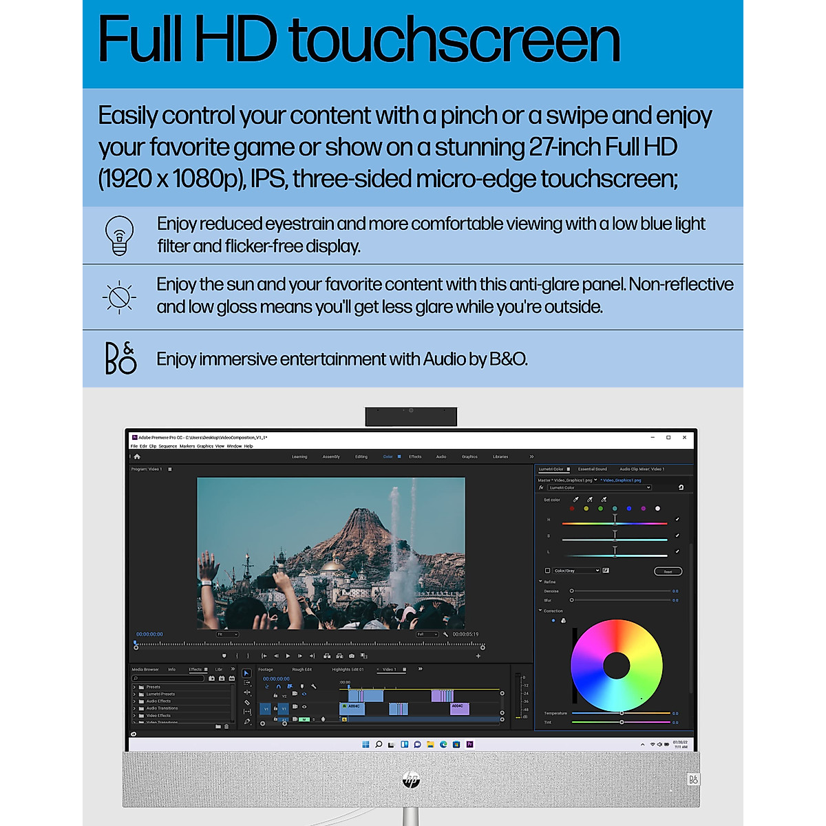 HP Pavilion All-in-One PC, 12th Gen Intel Core i7-12700T, 16 GB RAM, 256 GB SSD, Full HD IPS Touchscreen, Windows 11 Home, 4K Graphics, Wireless Mouse & Keyboard, 5 MP Pop-Up Camera (27-CA1180, 2022)