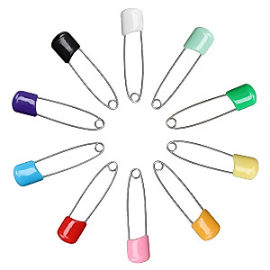 Coolrunner 50 PCS Baby Safety Pins, Assorted Color Plastic Head Diaper Pins, Safety Locking Baby Cloth Diaper Nappy Pins
