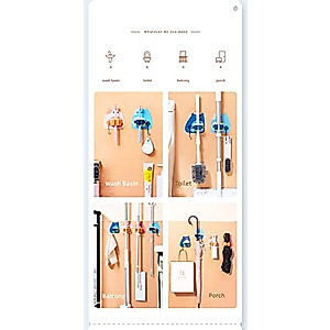 2- Pack Mop and Broom Holder Wall Mount with 1 Hook, Self Adhesive No Drilling Mop Hanger , Tool Organizer for Garage Orange & Blue CATH Cat Mop and Broom Holder