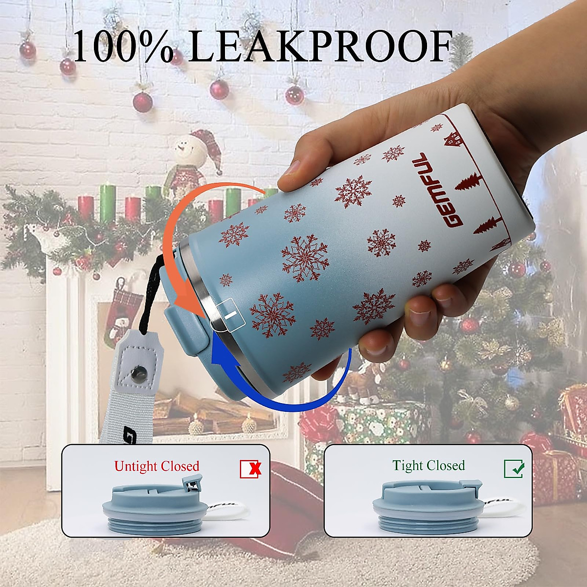 GEMFUL Christmas Coffee Tumbler Screw on Lid 510 ml Stainless Steel Thermal for Women Friends or Coworker