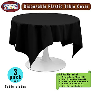 Black Plastic Tablecloths 3 Pack Disposable Table Covers 84 Inch Circle Shower Party Tablecovers PEVA Vinyl Table Cloths for Round Tables up to 6 ft and Picnic BBQ Birthday Wedding Catering Banquet