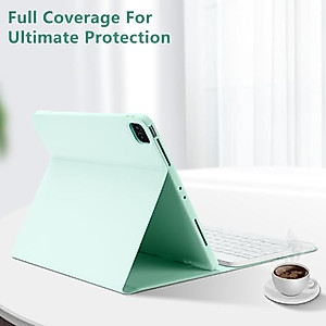 TQQ for iPad Air 13-inch (M2) 2024 & Pro 12.9 inch 2022 Case with Keyboard, Keyboard case for 12.9-inch iPad Pro 6th/5th Generation - with Pencil Holder for New iPad Air 13-inch/iPad Pro 12.9 Green
