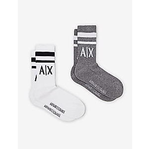 A|X ARMANI EXCHANGE mens Logo Crew 2-pack Socks, White/Melange Grey, Small-Medium US