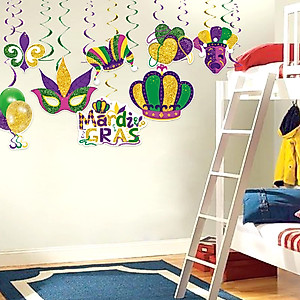 FANCY LAND Mardi Gras Hanging Decoration 30PCS Mardi Gras Swirls Ceiling Carnival Party Decoration