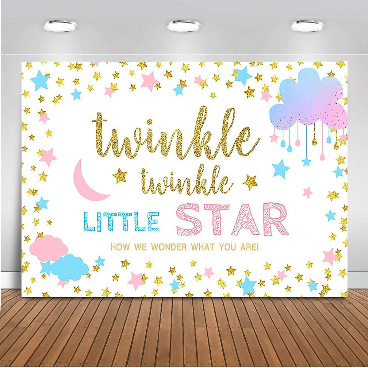 Mocsicka Twinkle Star Gender Reveal Decoration, Boy or Girl Gender Reveal Backdrop, 5x3ft Vinyl Twinkle Twinkle Little Star Banner Supplies(White,5x3ft)
