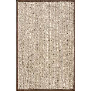 nuLOOM 4 Round Elijah Seagrass Area Rug, Brown, Solid Farmhouse Style, Cotton Bordered, Basketweave, Natural Fiber, For Bedroom, Dining Room, Living Room, Hallway, Office, Kitchen, Entryway