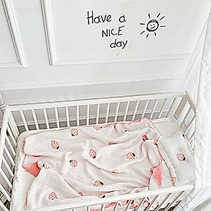 47x59 Extra Large 6 Layer 100% Organic Cotton Super Soft Warm Muslin Baby Swaddle Bed Blanket for Girls Infant Newborn Natural White Color Light Pink Strawberry Fruit Lovely Print Bedding Thick Winter