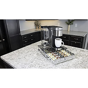 Nifty Rolling Coffee Pod Drawer - Glass Top & Chrome Finish, Compatible with K-Cups, 36 Pod Pack Holder, Compact Under Coffee Pot Storage Drawer, Slim Home Kitchen Counter Organizer