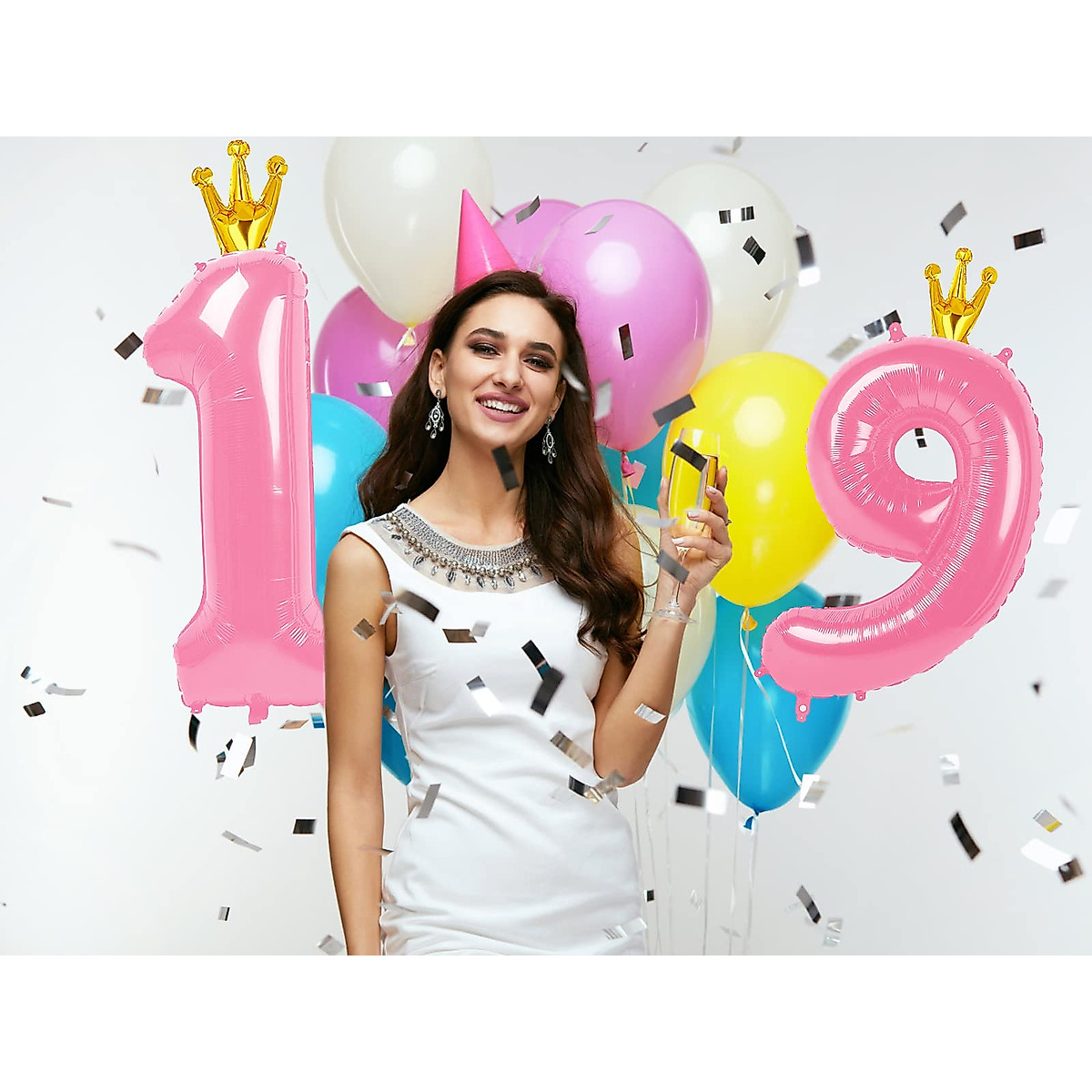 40 Inch Pink Number Balloon 0-9(Zero-Nine) with Crown, Big Size Happy Birthday Balloon, Foil Helium Big Number Balloon for Birthday Party,Wedding, Anniversary (PINK 2)