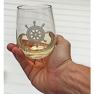 SET OF 4 -Stemless Boat Wine Glasses-Nautical Themed, Plastic, 16oz, Pool Wine Glasses, Shatter Proof Drinking Glasses for Wine or Cocktails