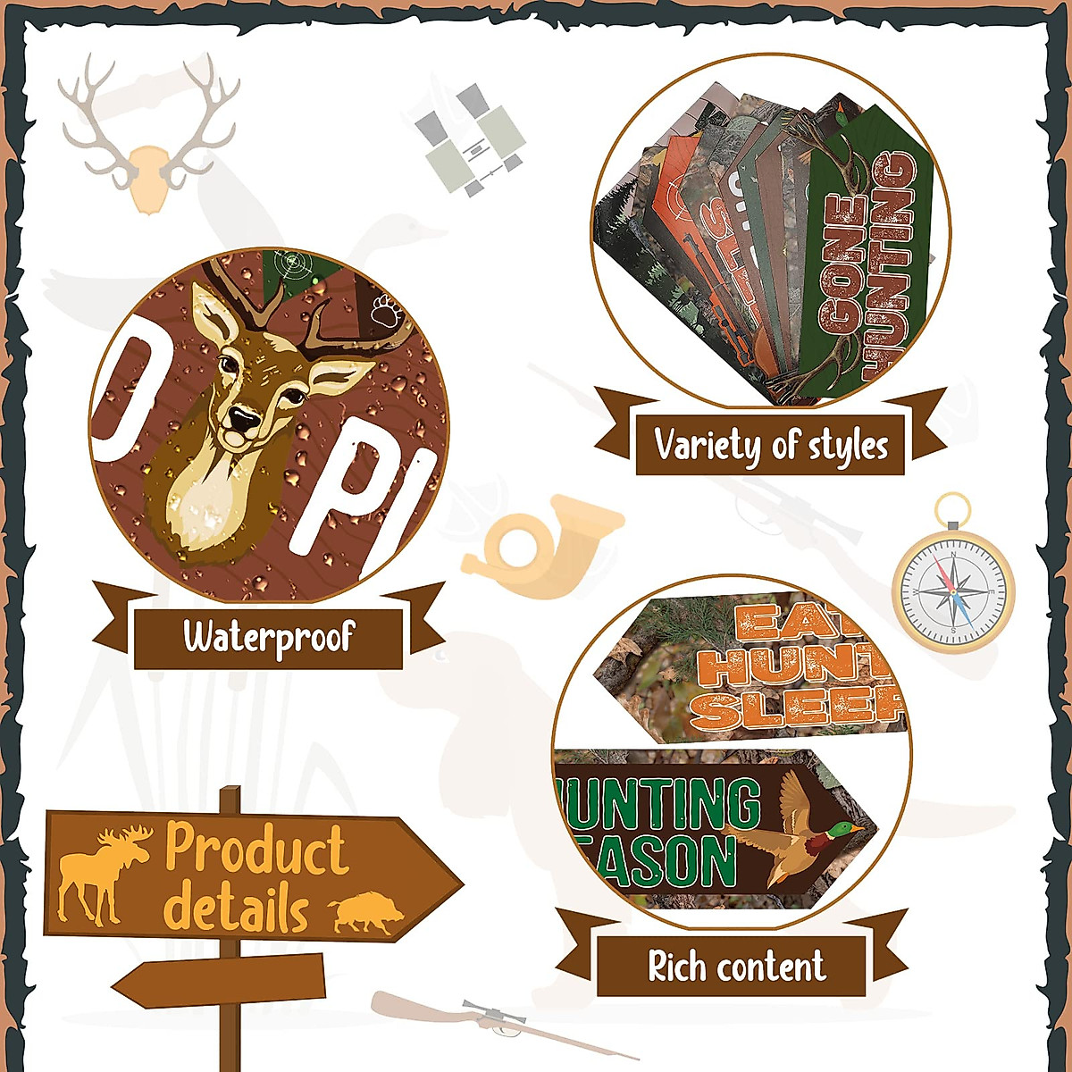 20 Pieces Hunting Party Sign Gone Hunting Party Themed Directional Sign Deer Hunting Camo Cutouts Welcome Yard Sign for Birthday Party Supplies Photo Props Backdrop Decoration