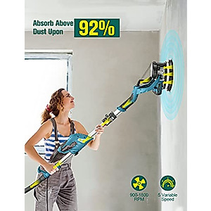 WAABENN Drywall Sander,900-1800rpm Electric drywall sander with vacuum,Foldable Retractable Wall Sander,LED Light,5 Adjustable Speeds12pcs Sandpaper