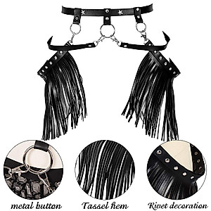 Woman Body Harness Adjustable Dance Clothing Accessories Leg Waist Tassel Gothic Punk Belt (Black)