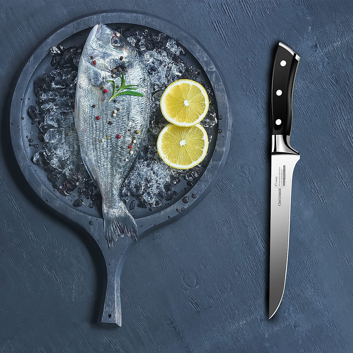 OAKSWARE Boning Knife 5.5-Inch, German Stainless Steel, Full-Tang, Fillet Knife, Kitchen Knife, Multipurpose Meat Knife for Boning, Filleting and Trimming, With Ergonomic ABS-Handle