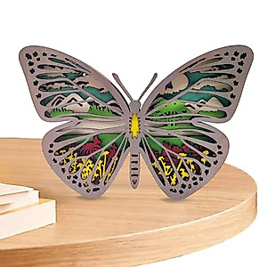 Wooden Animals Light, 3D Multi-layer Wooden Carving Light, Durable Wooden Butterfly Lights, Portable Wood Carved Lamp, Woodcarving Animal Crafts Glowing Butterfly Decor for Desktop Living Room Bedroom